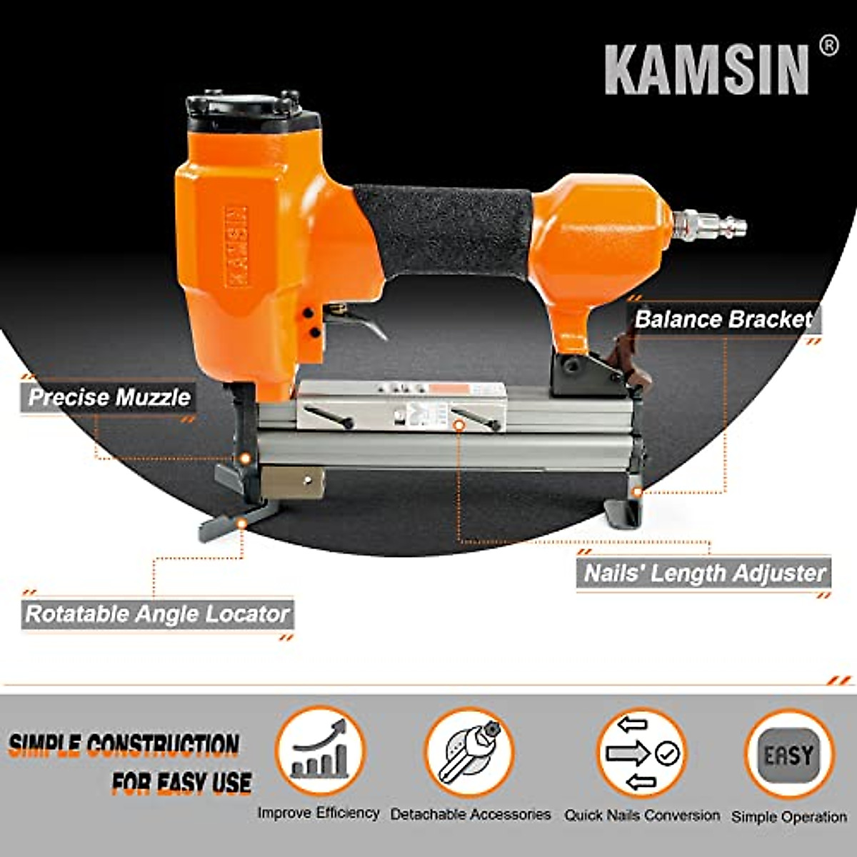 KAMSIN V1015 Pneumatic Picture Frame V Nailer, Fits 5/16'' to 19/32'' (7-15 MM) V Nails, 30 Gauge Air-Powered Frame Joiner for Picture Framing