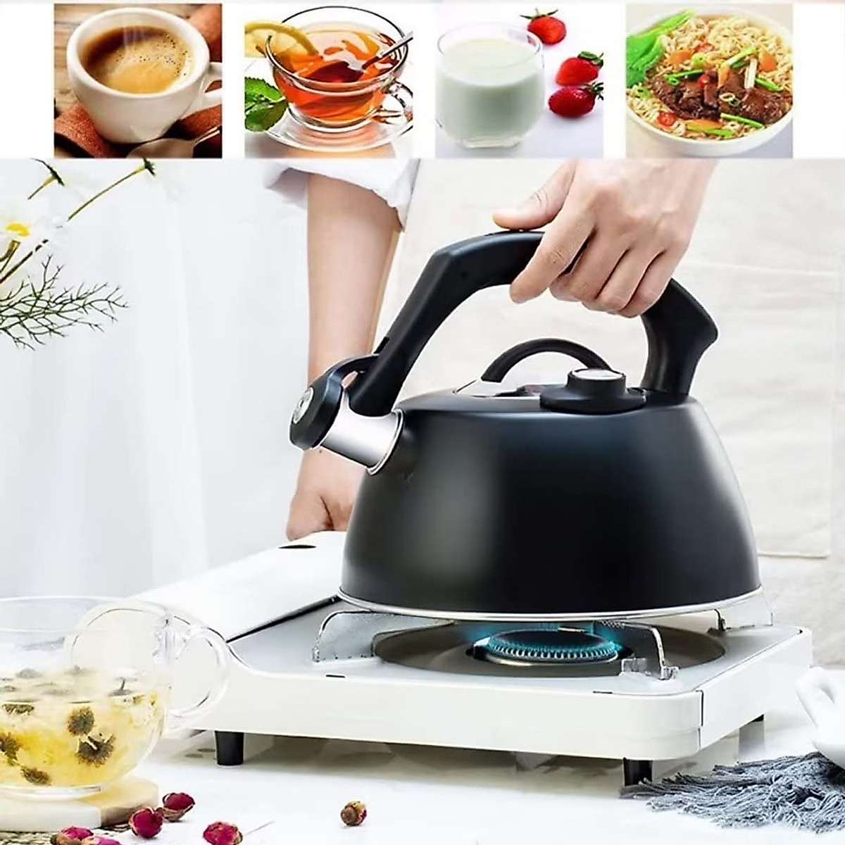 Sound Kettle with Temperature Gauge,Stainless Steel Kitchen Whistle Kettle,Water Temperature Display Sound Kettle 2.5L,Gas Stove Kettle,Camping Hob Kettle
