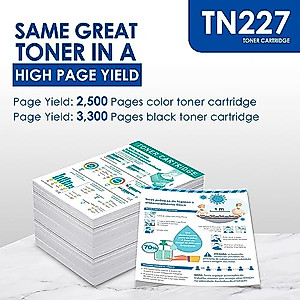 4 Pack TN227 BK/C/M/Y Toner Cartridge High Yield (TN-227BK, TN-227C, TN-227M, TN-227Y) Replacement for Brother TN-227 Works with MFC-L3710CW MFC-L3770CDW HL-3210CW HL-3270CDW Printer Toner