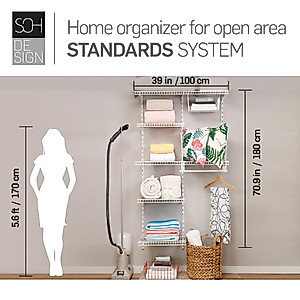SOH DESIGN Adjustable White Wire Closet Shelf Kit, 3-5 FT Expandable Organizer System for Versatile Home Storage