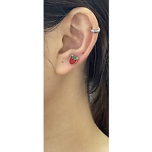 20g Strawberry Flower Rainbow Tiny Small Stud Earrings for Women Cartilage Tragus Sensitive Ear Flat Back Cute Stainless Steel Hypoallergenic Sleeper Huggie Piercing Fashion Jewelry Gifts Bff Birthday Daughter Xmas 3 Pairs Set