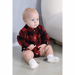 HAPPYMA Newborn Baby Boy Girls Plaid Outfit Flannel Romper Tops Infant Long Sleeve Button Down Plaid Casual Bodysuit Clothes