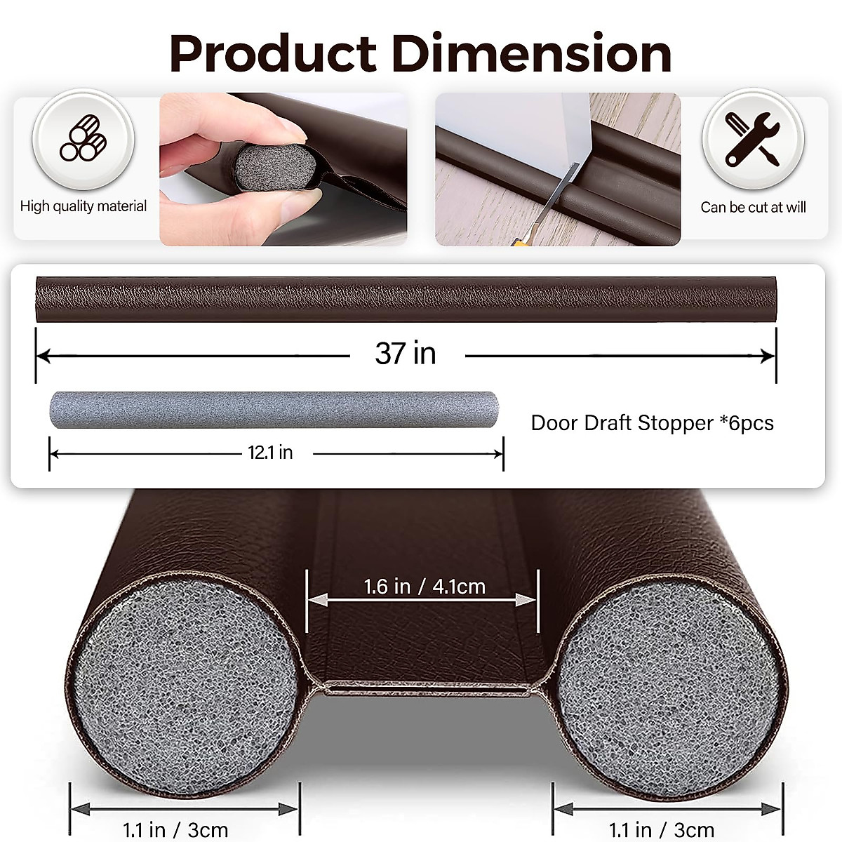 C CELAINER Door Draft Stopper, Under Door Noise Blocker, Sound Light Air Proof Sealer for Bottom of Door, Adjustable Soundproof Insulation Strip Doors Draft Guard 37 inch, Coffee
