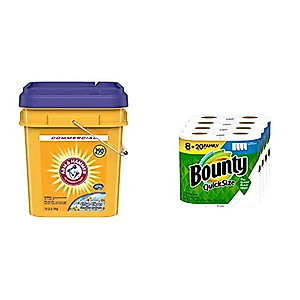 Arm & Hammer 33200-01001 Powder Laundry Detergent, Crisp Clean, 18lb Pail and Bounty Quick Size Paper Towels, White, 8 Family Rolls = 20 Regular Rolls (Packaging May Vary)
