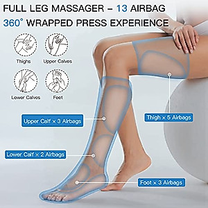 CINCOM Leg Massager with Heat, Air Compression Leg Massager for Circulation, Full Leg Massager with 3 Heats 3 Modes 3 Intensities Sequential Compression Device for Pain Relief
