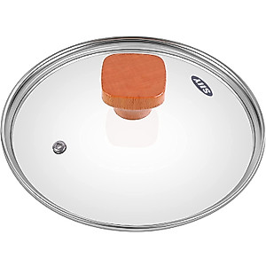 Universal Tempered Glass Lid ,saucepan Frying Pan Skillet Slow Cooker Pressure Cooker Cover,Replacement for Pan pot lids , Square Wood Lid Knob, Transparent glass for clear viewing,8.0"/20cm