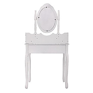 Vanity Table and Chair Set, Makeup Dressing Table with 360-degree-rotating Mirror and 4 Drawers, Thick Padded Stool, Vanity Table and Chair Set with Mirror and 4 Drawers for Girls Women Gift, White