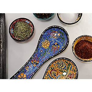 Canarels Ceramic Spoon Rest for Kitchen Counter, Set of 2 – Handcrafted Kitchen Utensil Holder – Modern Farmhouse Kitchen Decor and Accessories, Spoon Holder for Stove Top (2 Pcs- Blue&Orange)