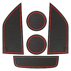 Auovo Anti Dust Mats for Ford Mustang 2023 2022 2021 2020 2019 2018 2017 2016 2015 Custom Fit Cup Holder Insert Liner Coaster Door Pads Interior Accessories (5 pcs/Set) (Red Trim)