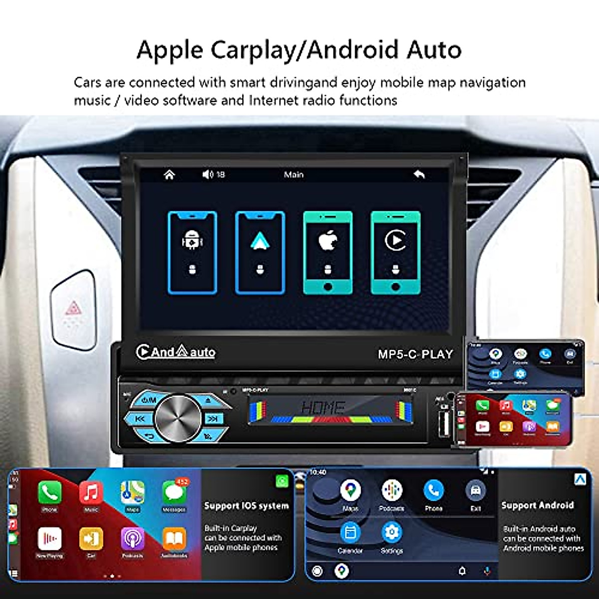CarThree Single Din Apple Carplay Car Stereo with Bluetooth and Backup Camera, 7inch flip Out Touch Screen Car Radio MP5 Player Support Android Auto,Subwoofer Mirror Link,USB,TF,FM,Aux-in,SWC