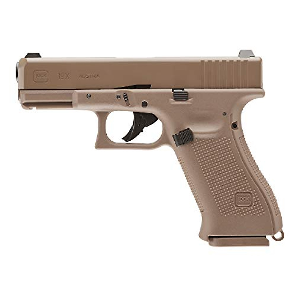 Wearable4U Glock 19X GEN5 Air Gun with 5x12 CO2 Tanks and Pack of 1500ct Steel BBS Bundle (Tan) (+CO2 +BBS)