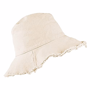 Bucket-Hat-Distressed Sun-Protection Washed-Cotton Beach-Sun-Hat - Summer-Wide-Brim(3.2inch Brim) Beach-Cap(Size:S-M) Beige