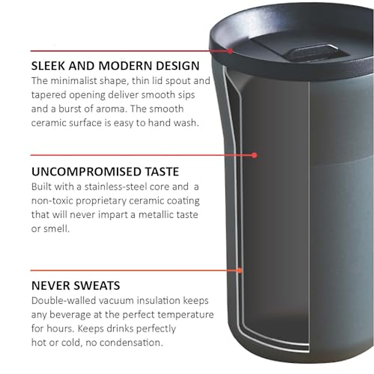 KYOCERA 17 oz Ceramic Coated Tumbler with Lid - Dark Gray