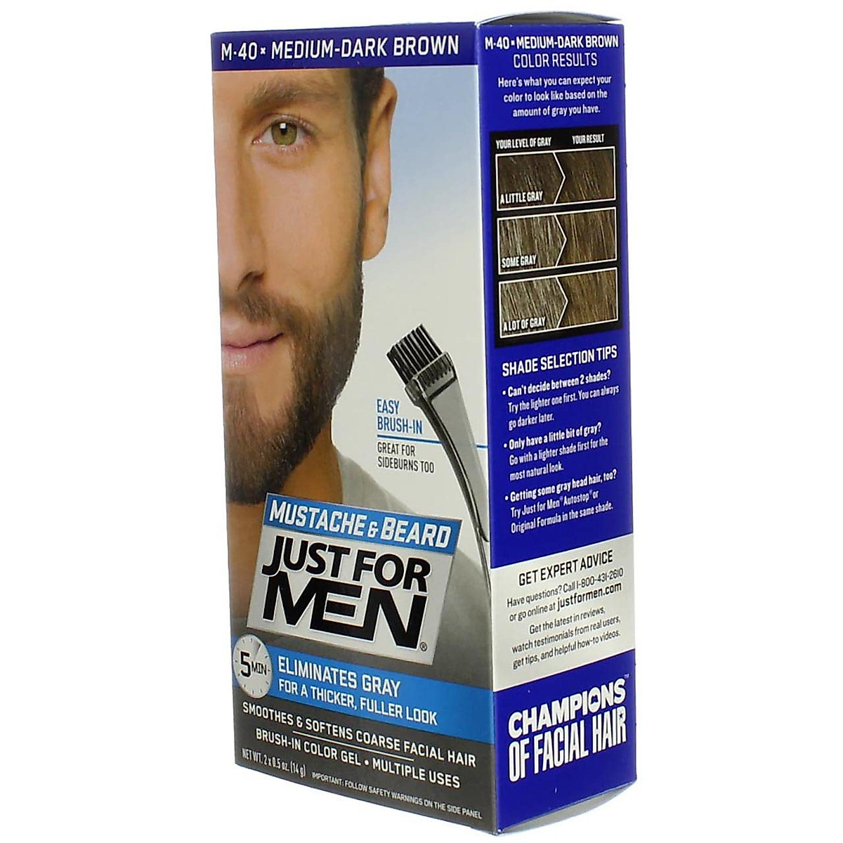 JUST FOR MEN Brush-In Color Gel, Medium-Dark Brown M-40 1 ea (Pack of 2)