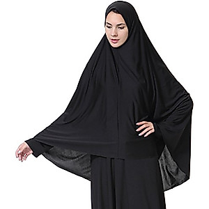 Ababalaya Women's Elegant Modest Muslim Islamic Ramadan Soft Lightweight Jersey Hijab Long Scarf,Black,XL