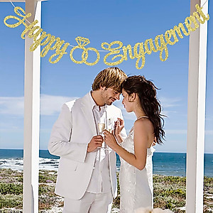 Palasasa Happy Engagement Banner - Gold Glitter Engagement Party Decorations Sign,Bachelorette Party Banner, Shower Bride to Be Decorations (one)