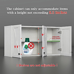 FIMELLO Wall Cabinet, Farmhouse Wall Mounted Cabinets for Kitchen Garage Laundry Storage, Medicine Cabinet with 3 Door and Shelves, White