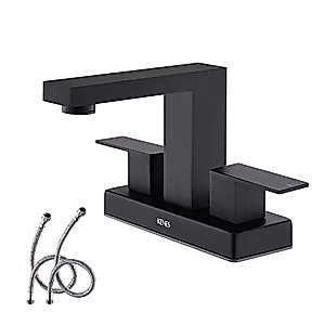 KENES Black 2 Handle Bathroom Sink Faucet Matte Black 4 Inch Centerset Bathroom Faucet Modern Vanity Faucet 3 Holes Lavatory Faucet with Lead-Free Supply Hose, KE-9051-2