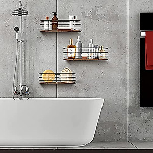 Calenzana Oval Floating Wall Shelves Set of 3, Rustic Wood Wire Frame Hanging Shelf for Bathroom Bedroom Kitchen Living Room