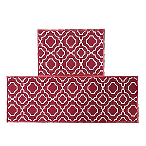 Magstonee 2 Pieces Kitchen Rug TPR Backing Mat for Doorway Bathroom Runner Rug Set (15"x23"+15"x47", Red)