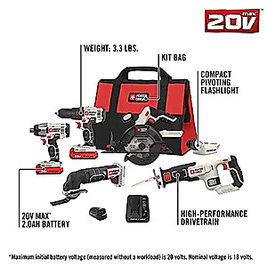 PORTER-CABLE 20V MAX* Cordless Drill Combo Kit, 6-Tool (PCCK617L6)
