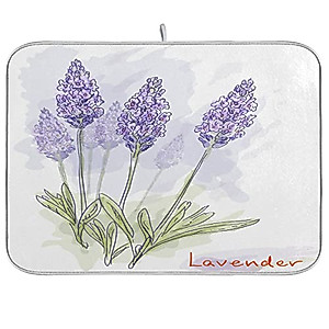 Blue Lavender Violet Flowers Dish Mat Dish Drainer Pads Dish Drying Pad for Kitchen Counter Kitchen Heat Resistant Mat 16 x 18
