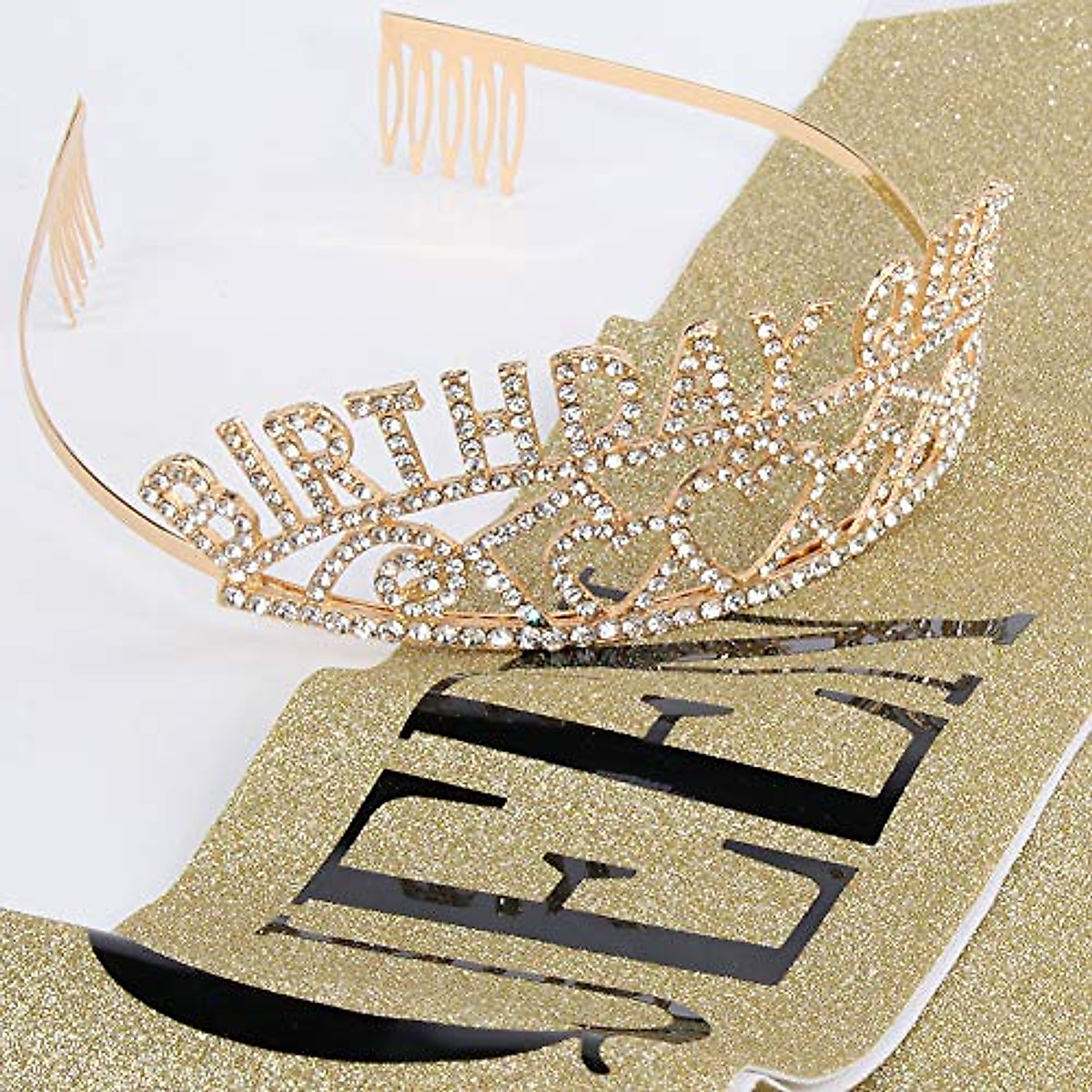 Birthday Crowns for Women, Didder Birthday Queen Rhinestone Tiara & Sash Kit,Birthday Tiaras and Crowns for Women Gold Crown for Girls Birthday Girl Crown 21 Glitter Birthday Sash for Women Gift Party
