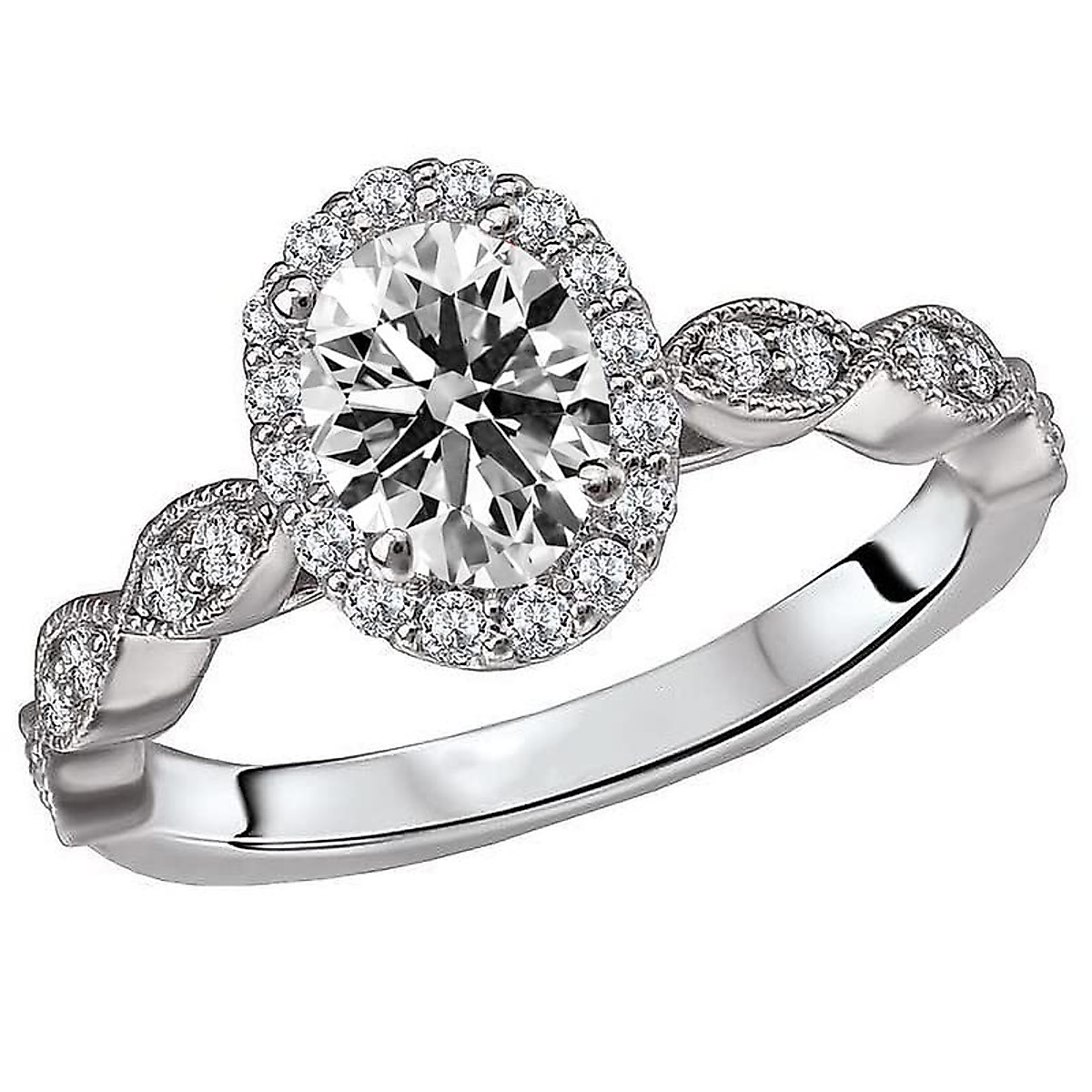 Vintage Oval Engagement Rings for Women White Gold 1-1/3 Carat(ctw) Moissanite Engagement Rings Platinum Plated Silver 10K 14K 18K Gold Wedding Anniversary Promise Rings with Text Engraving(18K Gold)