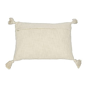 Creative Co-Op Woven Cotton Slub Lumbar Applique, Fringe and Tassels Pillow, 24" L x 16" W x 2" H, Multicolor