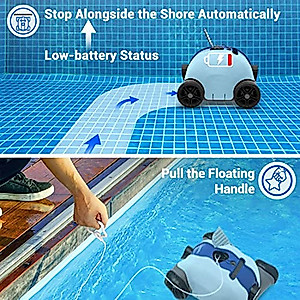 Ausono AU1103 Cordless Automatic Robotic Vacuum Cleaner for In Ground and Above Ground Pools with Adjustable Nozzles and Quiet Operation