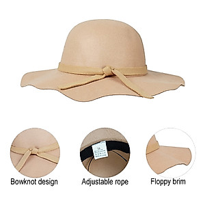 Vintage Fedora Floppy-Hat Kids Girl's Wide Brim Felt Bowler-Hat for 3-8 Years Old (Camel, 5-9 Years)