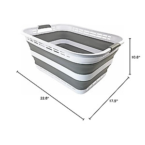 SAMMART 42L (11 Galloons) Collapsible Plastic Laundry Basket - Foldable Pop Up Storage Container/Organizer - Portable Washing Tub - Space Saving Hamper/Basket [BPA Free] (White/Grey)