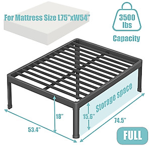 Yitong Angel Full Bed Frame with Round Corner Edge Legs, 18 Inch Heavy Duty Support 3500 lbs Metal Platform Bed Frame Full Size, No Box Spring Needed/Noise Free/Non-Slip/Steel Slat Support