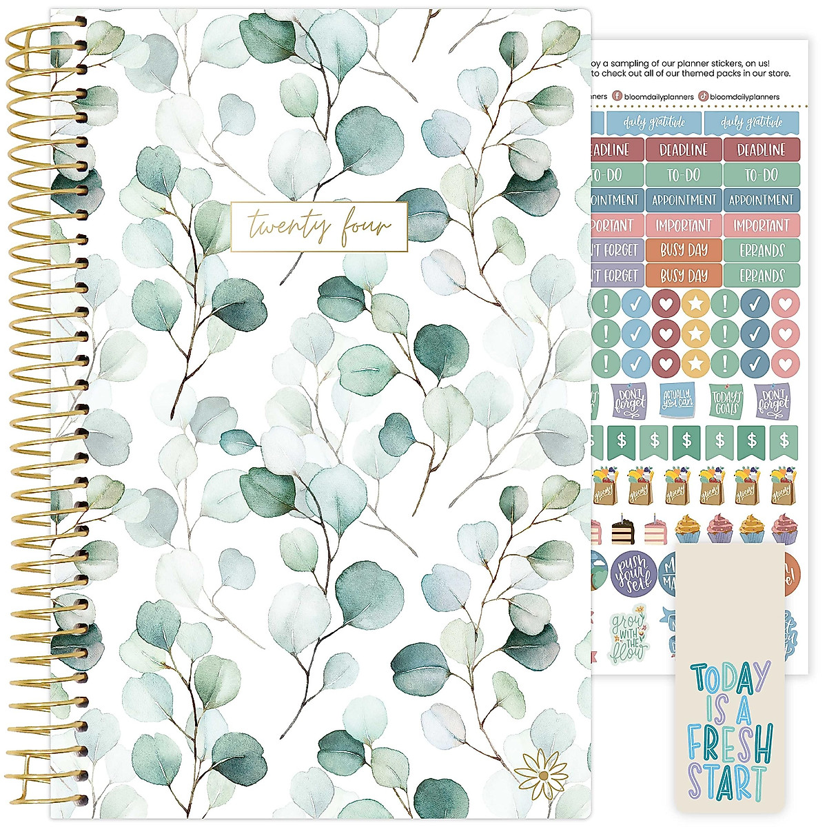 bloom daily planners 2024 Calendar Year Day Planner (January 2024 - December 2024) - 5.5” x 8.25” - Weekly/Monthly Agenda Organizer Book with Stickers & Bookmark - Boho Greenery