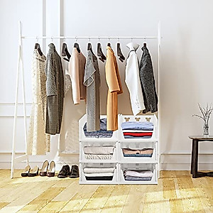 Hossejoy 4 Pack Stackable Wardrobe Closet Shelves, Plastic Clothes Drawer Organizer, Foldable Storage Bins Containers Organization with Clothes Pattern, for Kitchen Office Bedroom Bathroom (White)