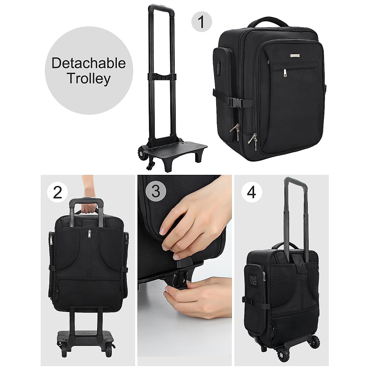 Makeup Backpack Rolling Makeup Case for Makeup Artists Large Capacity Cosmetic Storage Organizer Box for Cosmetics, Makeup Brushes, Hair Tools, Nail Polish (Black, Large)