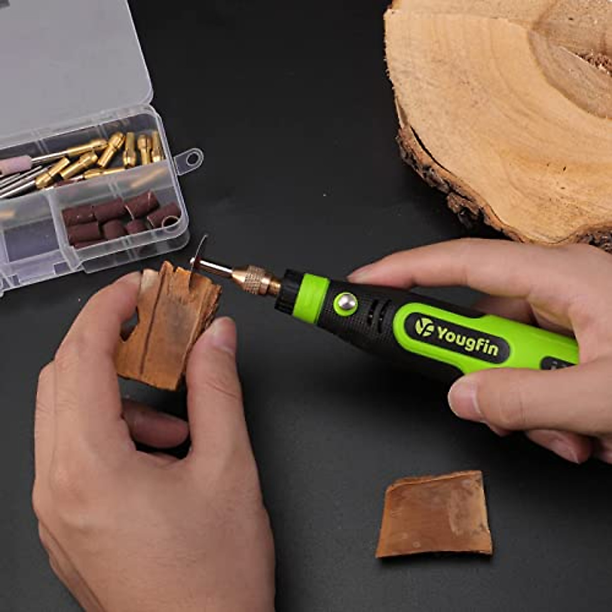 Yougfin Mini Cordless Rotary Tool, 3-Speed and USB Charging Rotary Tool Kit with 44 Accessories, Multi-Purpose 3.6V Power Rotary Tool for Sanding, Polishing, Drilling, Etching, Engraving, DIY Crafts