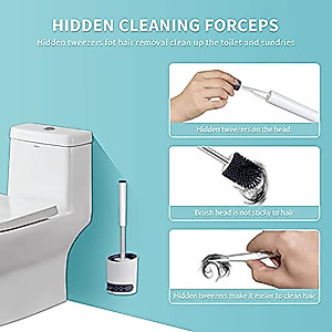 LUXACO Toilet Brush and Holder Set,Toilet Bowl Cleaner Brush for Bathroom,Wall Mounted Toilet Bowl Cleaner Brush,Soft Silicone Bristle Toilet Brush with Tweezers,White,5.1x4.7x6.7in(13x12x17cm)