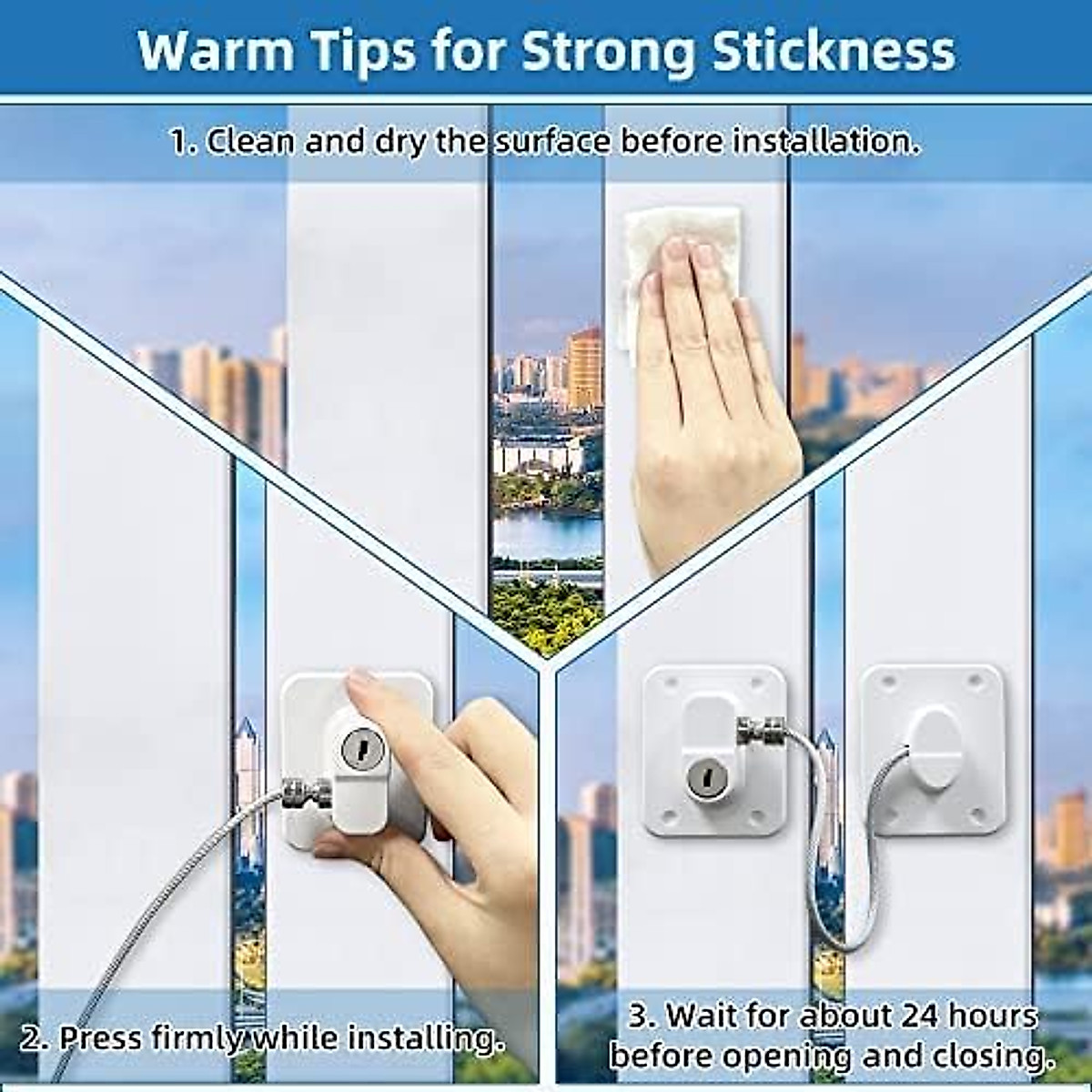 Window Safety Locks Self Adhesive AOSITE 2 Pack Baby Window Restrictor with Key UPVC Window Locks Child Safety Cable Lock Pet Window Restrictors No Drilling Kids Refrigerator Lock for Childproof