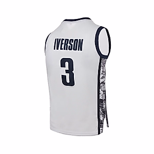 CREEST Men's Georgetown#3 Basketball Jersey Mesh Embroidery Performance Sports Jersey Party Dress Basketball Shirt (White, XL)