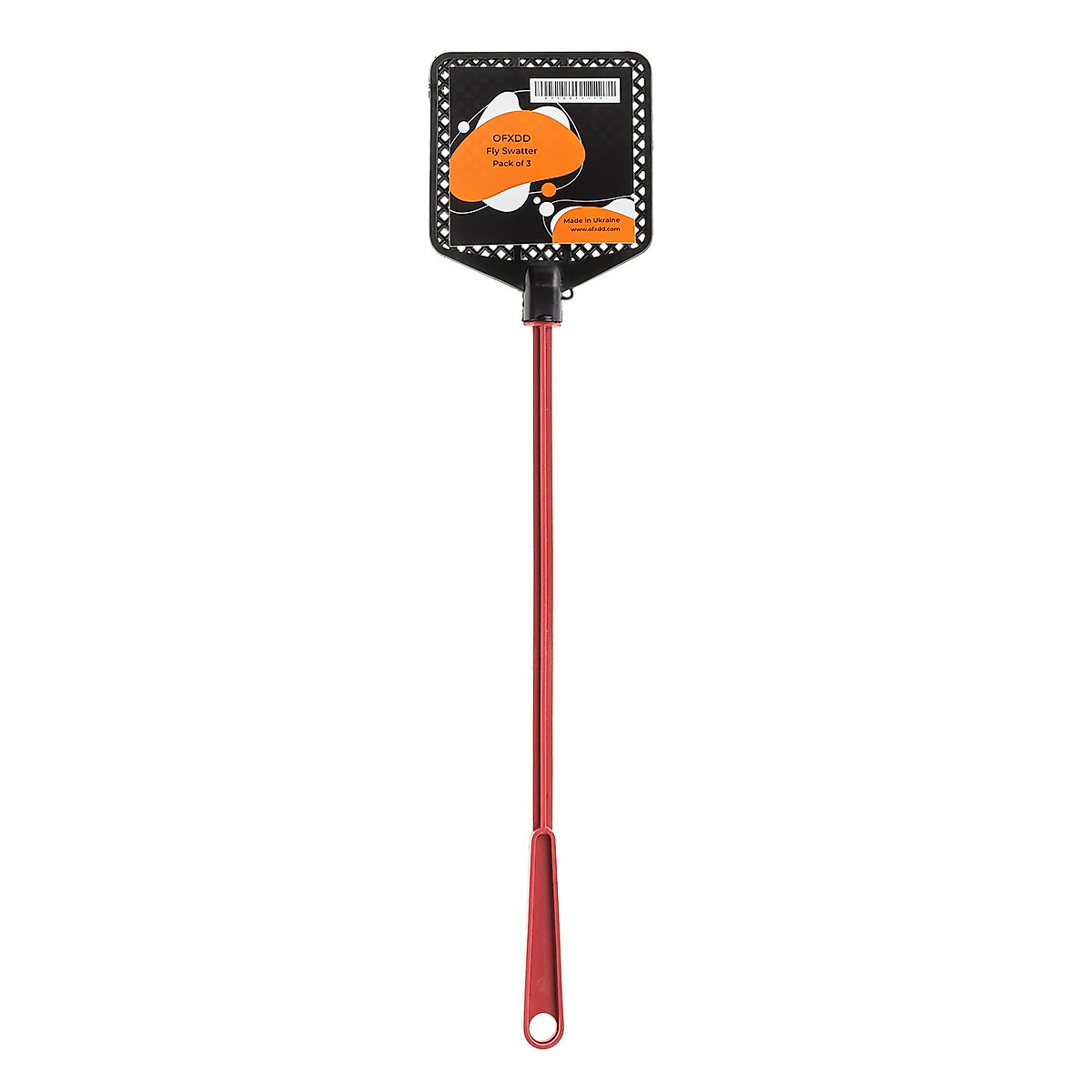 OFXDD Rubber Fly Swatter, Long Fly Swatter Pack, Fly Swatter Heavy Duty, Red Color (3 Pack)
