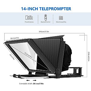 NEEWER X12 14 inch Aluminum Alloy Teleprompter for iPad Tablet Smartphone DSLR Cameras with Remote Control, Carry Case, APP Compatible with iOS/Android for Online Teaching/Vlogger/Live Streaming