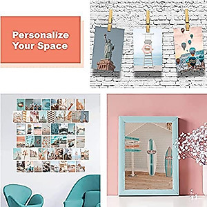 Onivein Peach Teal Wall Collage Kit Aesthetic Pictures, 50Pcs 4 x 6 Inch Blue Aesthetic Picture,Summer Beach Collage Print Kit, Trendy Cute Posters for Teen Girls, Photo Collage Kit for Dorm