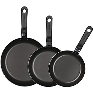 Ekco 3-Piece Frying Pan Set (7.1, 7.9 & 9.4 IN) For all Stovetops, Dishwasher Safe - Lightweight Aluminum Skillets, Non-Stick & Riveted Bakelite Handle (Photopaint Blue & Green) PFOA & PTFE Free