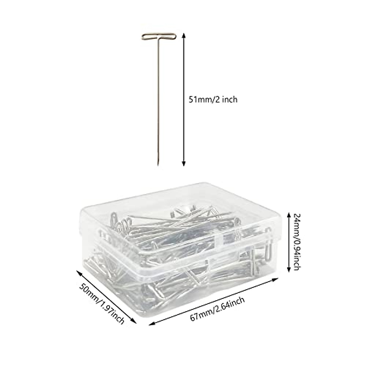 T Pins, 50 Pack 2 inch T-Pins, T Pins for Blocking Knitting, Wig Pins, T Pins for Wigs, Wig Pins for Foam Head, T Pins for Sewing, Wig T Pins, Blocking Pins, T Pins for Office Wall 2 inch/ 53 mm