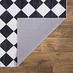 Abani Rectangular Area Rugs 6' x 9' Cream Black Checkered Diamond Machine Washable, Stain Resistant and Non-Shedding Polypropylene Large Rugs Modern Design