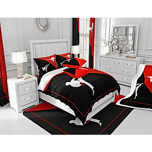 Taekwondo Duvet Cover,Kids Japanese Sports Bedding Set,Black Red White Comforter Cover for Boys Girls Room Decor,Kungfu Lightweight Bedspread Cover Twin Size with 1 Pillow Case