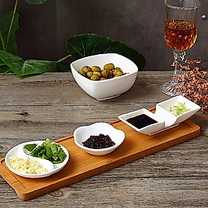 MULHUE 4 PCS Ceramic boat shape Chopsticks Rest with tow Compartments Sauce Dish, Japanese Fine Porcelain Chopsticks Spoon Fork Rest Holder Knife Holder