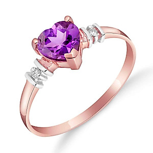 Galaxy Gold GG 14k Gold Ring with Genuine Diamonds and Natural Heart-shaped Purple Amethyst (rose-gold, 8.5)