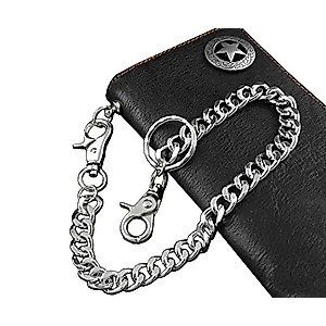 Biker Rock Star Concho Mens Card Money Long Black Real Leahter Wallet With Chain